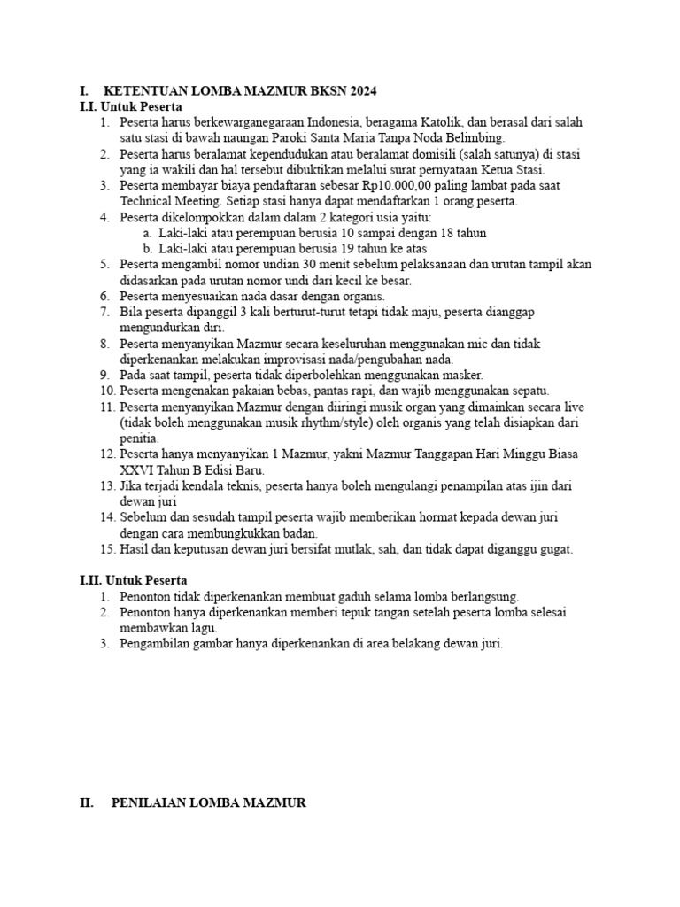 Ketentuan Lomba Mazmur BKSN 2024 | PDF