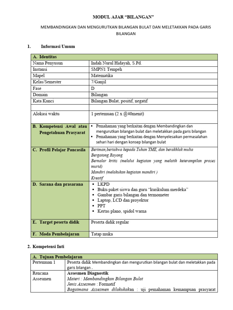 TGS Modul Ajar MTK 7 Membandingkan BIL BULAT | PDF