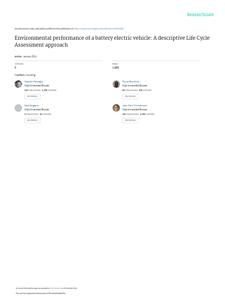 Environmental Performance of A Battery Electric Vehicle: A Descriptive ...