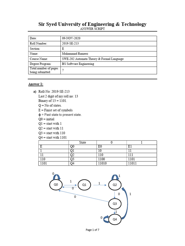 SWE-202 ATFL Final (2019-SE-213) | PDF | Theory Of Computation | Computer Science
