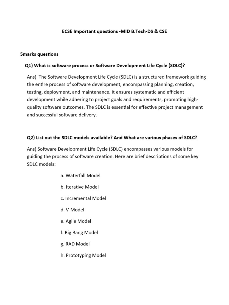 ECSE Important 5 mark questions | PDF | Operating System | Software Development Process