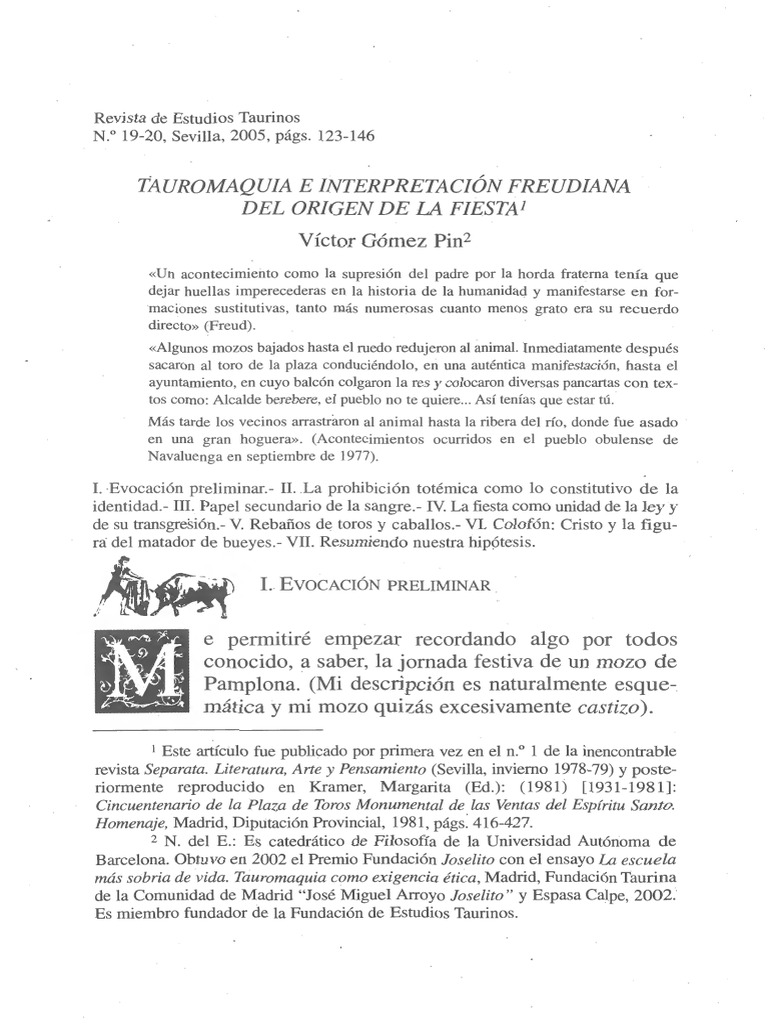 Tauromaquia E Interpretacion Freudiana Del Origen de La Fiesta | PDF ...