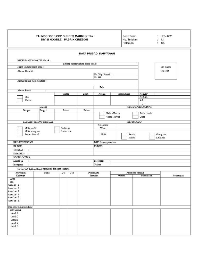 Data Pribadi Karyawan | PDF