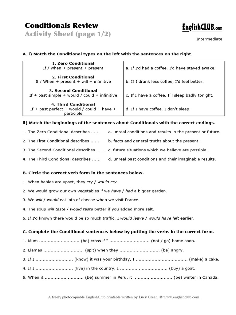 English Conditionals Review | PDF | Linguistic Typology | Syntax