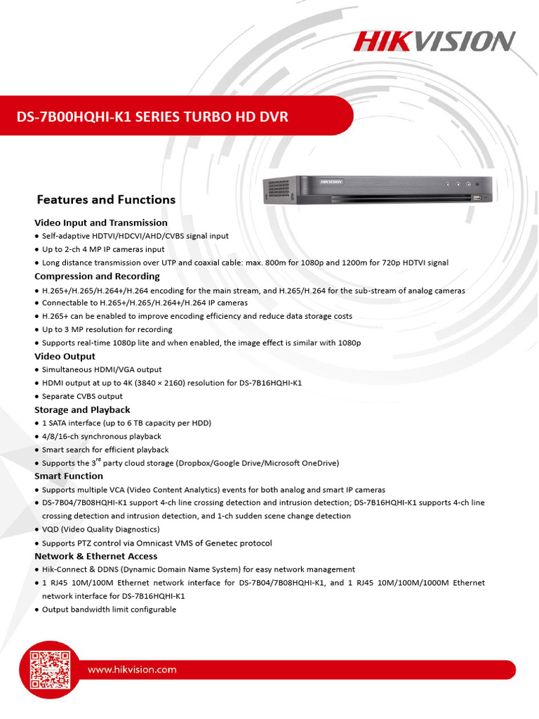 Hikvision DS-7200 Series DS-7B08HQHI-K1 Turbo | PDF | Hdmi | Video