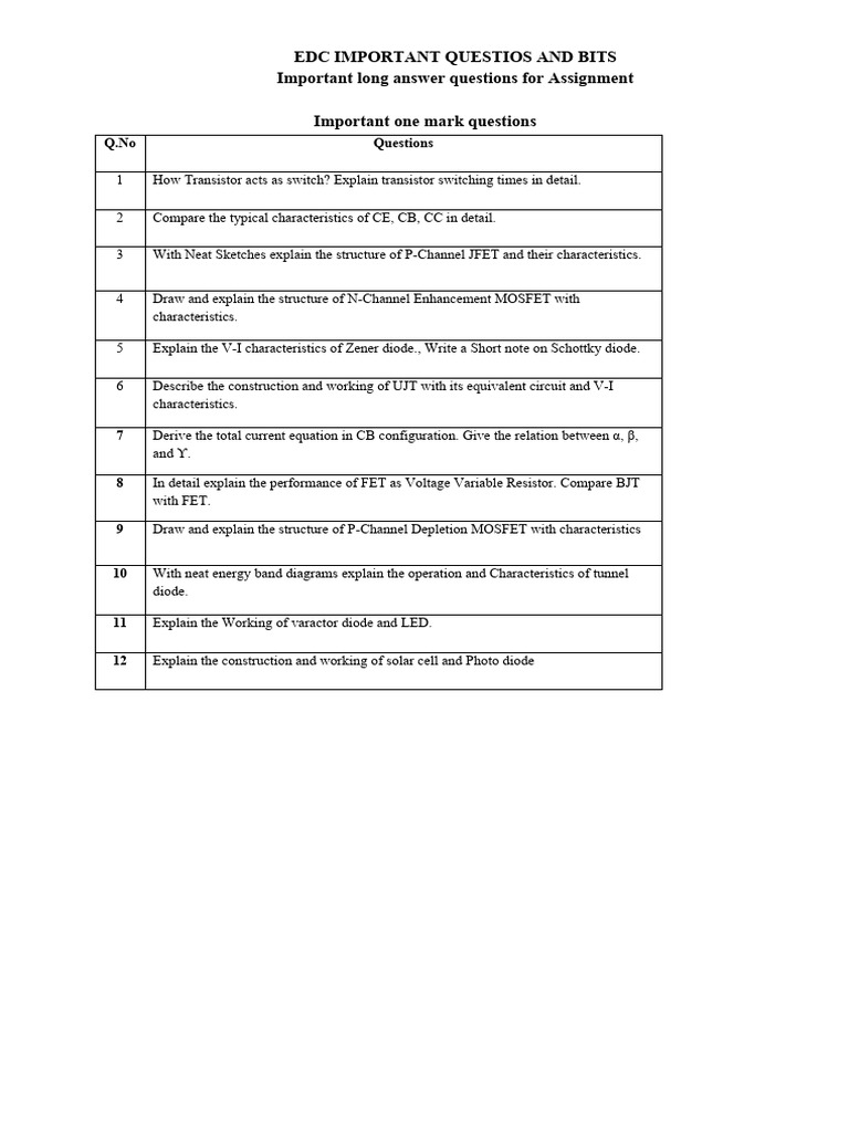 Edc Important Questions | PDF | Field Effect Transistor | Bipolar ...