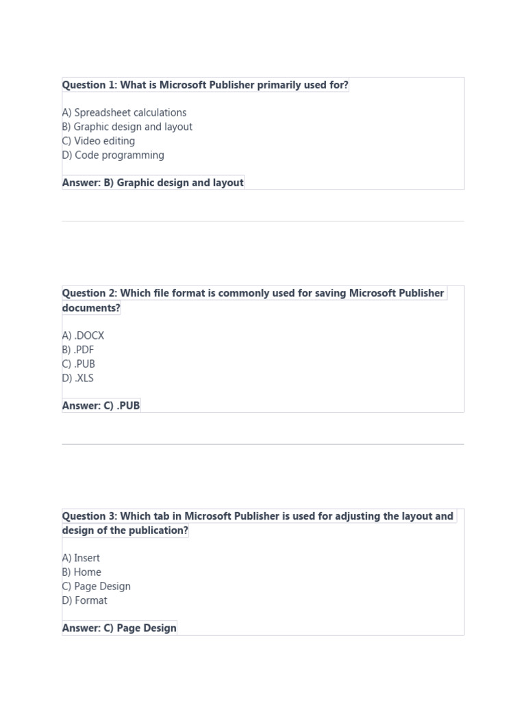 MS Publisher Quiz With Answer | PDF | Page Layout | Hyperlink