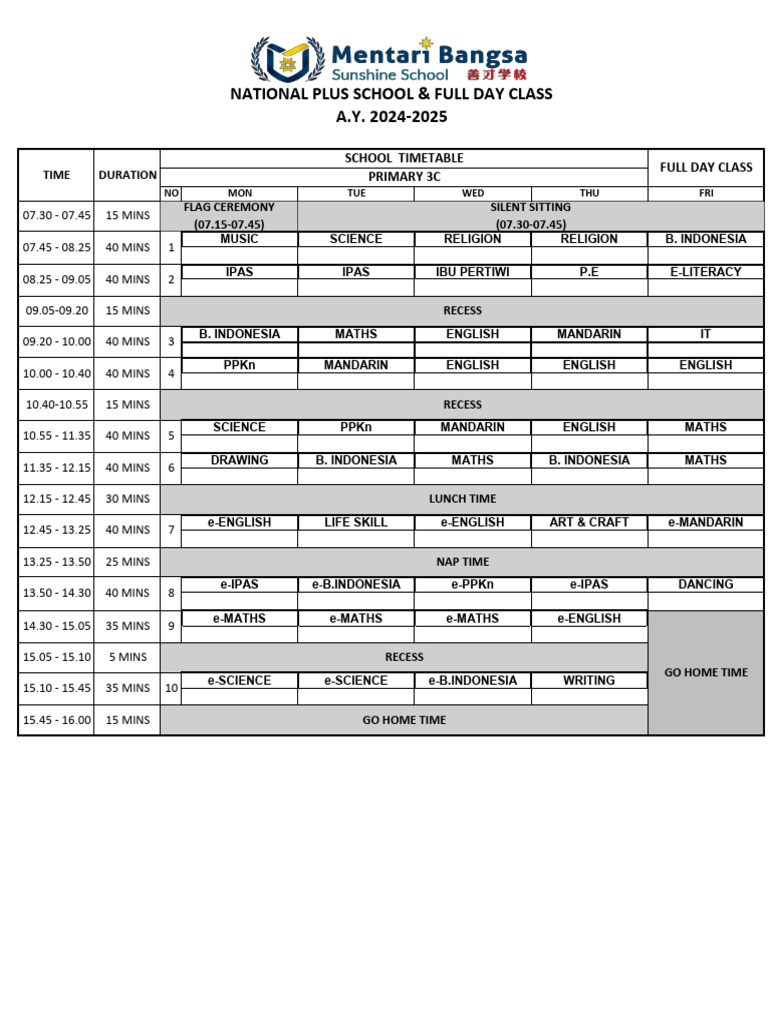 PRIMARY 3C SCHEDULE | PDF