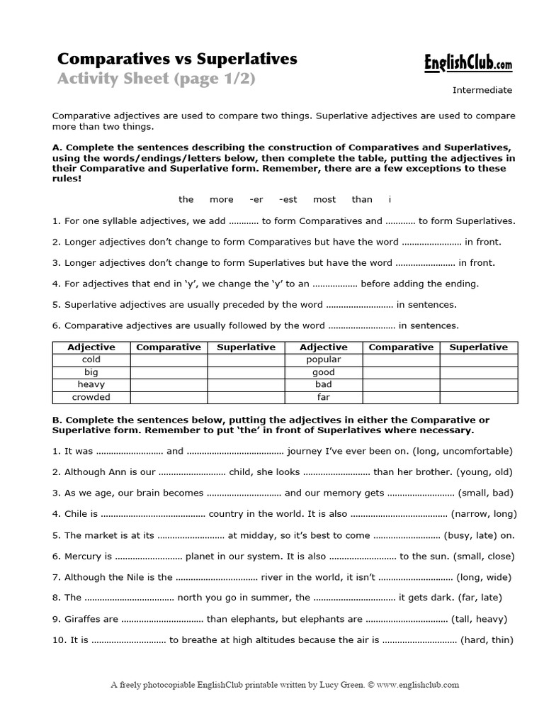 English Comparatives Superlatives | PDF | Adjective