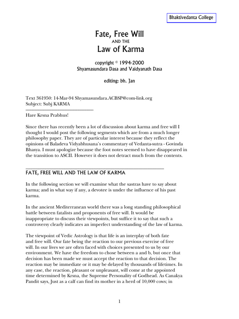 Fate Freewill Karma | PDF