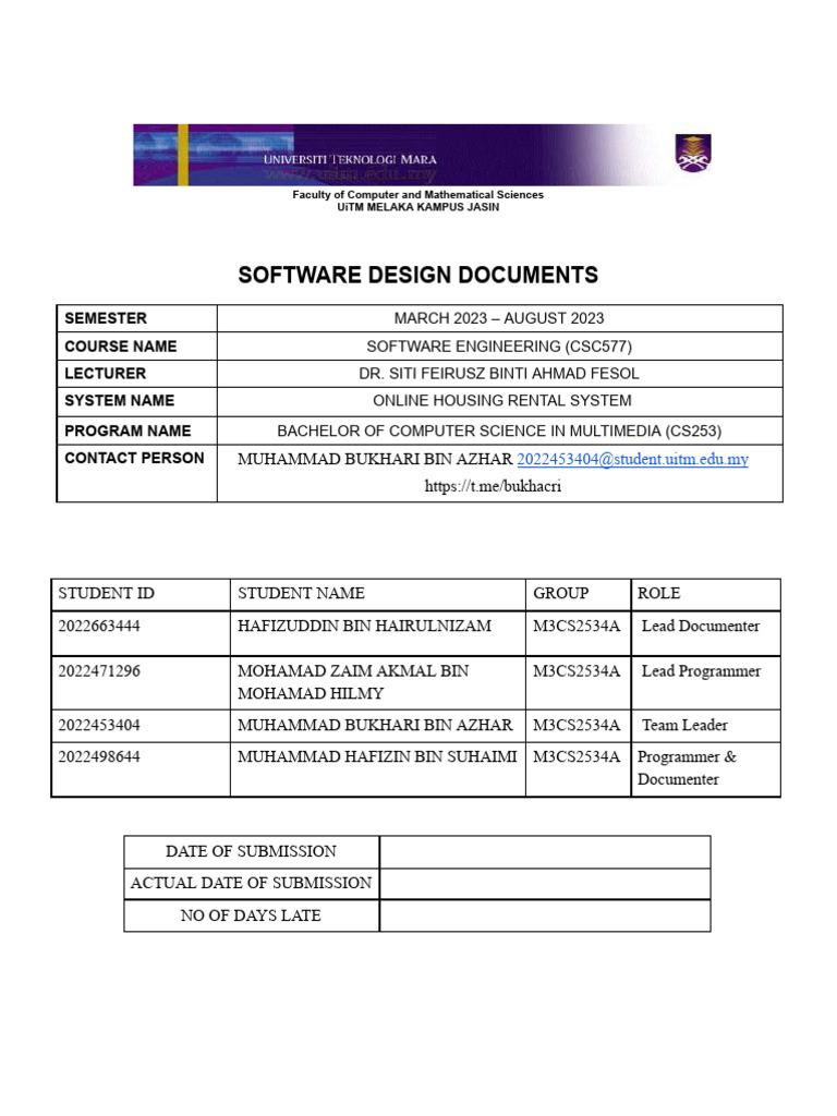 Csc577 - SDD Software Design Documents | PDF | Renting | Computing