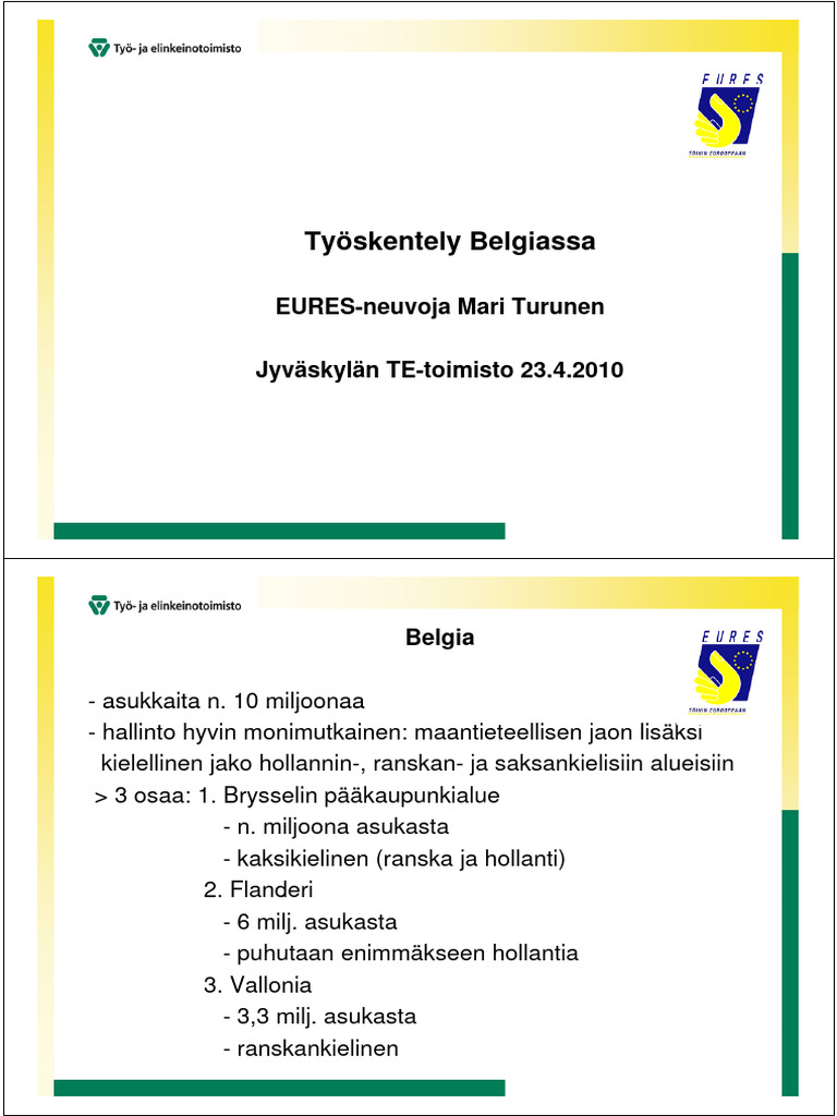 Työskentely Belgiassa: EURES-neuvoja Mari Turunen | PDF