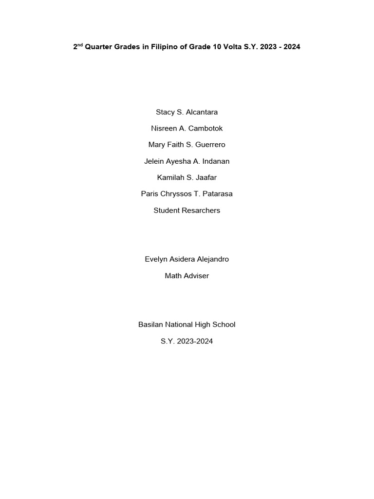 2nd Quarter Grades in Filipino of Grade 10 Volta S | PDF