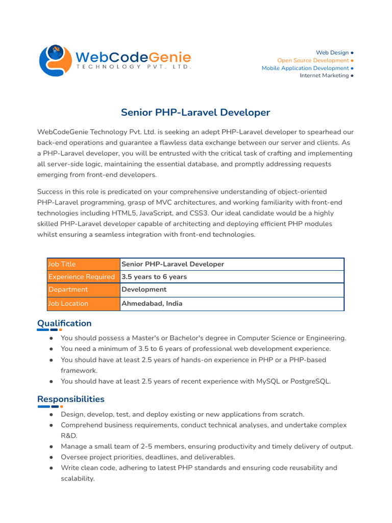 Senior PHP Laravel Developer | PDF | Computer Engineering | Computing Senior PHP Laravel Developer | PDF | Computer Engineering | Computing