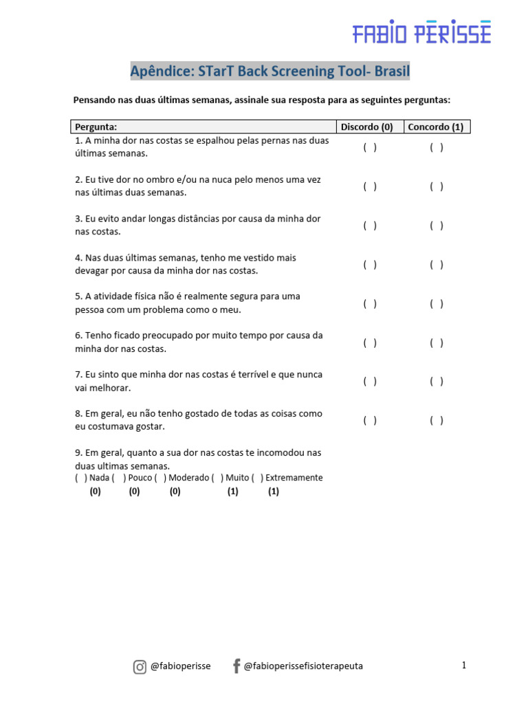 Questionário STarT Back Screening Tool-Brasil | PDF