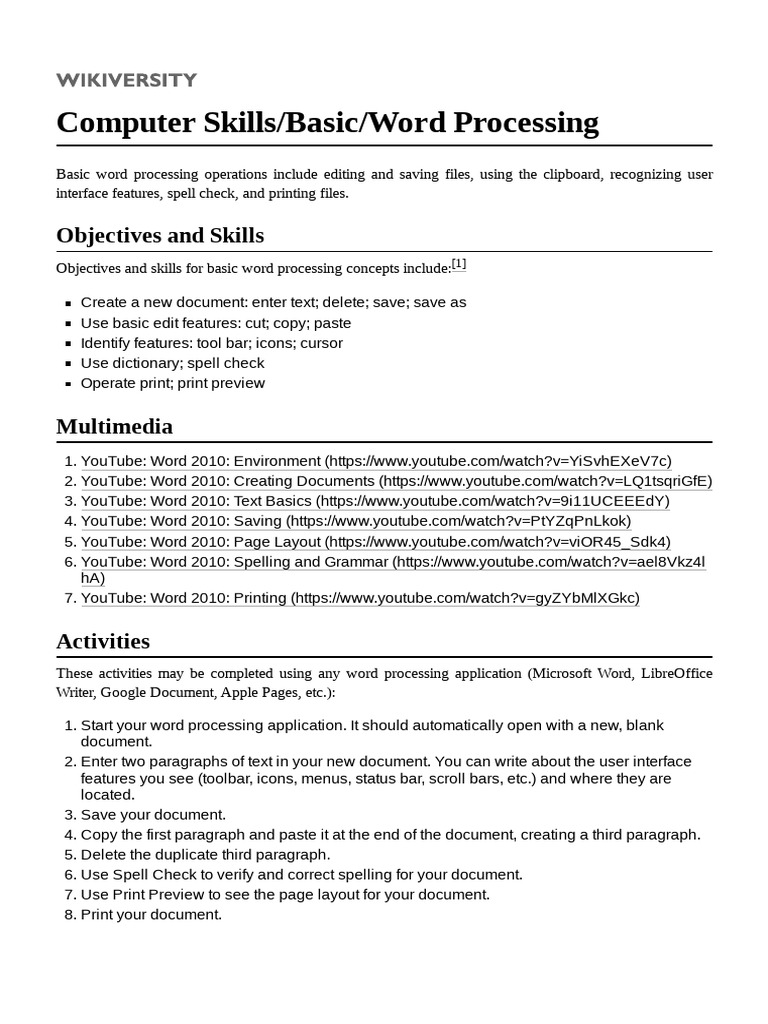 Computer Skills Basic Word Processing | PDF | Word Processor | Icon ...