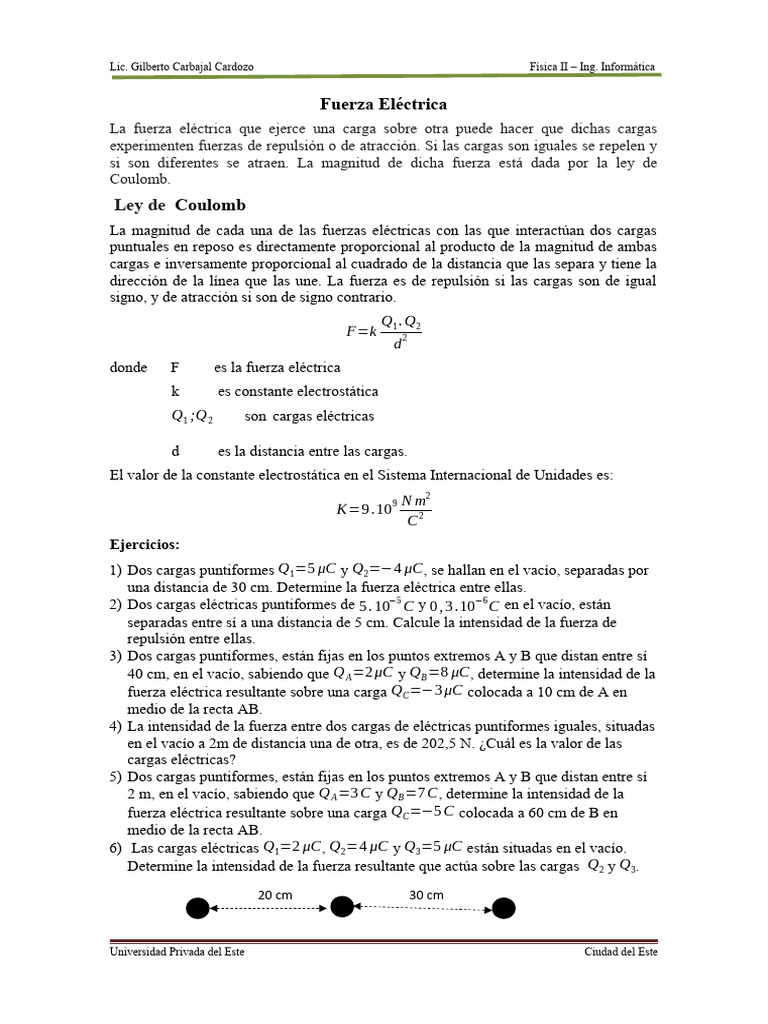 Electrostática (Fuerza - Campo - Trabajo Eléctrico) | PDF | Fuerza | Electrostática