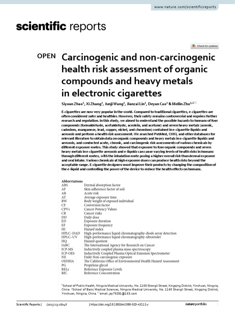 Carcinogenic and Non-Carcinogenic Health Risk Assessment of Organic ...
