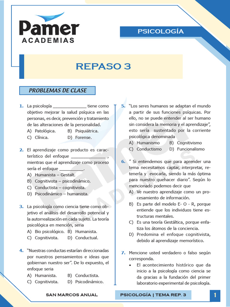 PSICOLOGIA - Clase Sem R3 - Repaso 3 | PDF | Sicología | Sistema límbico