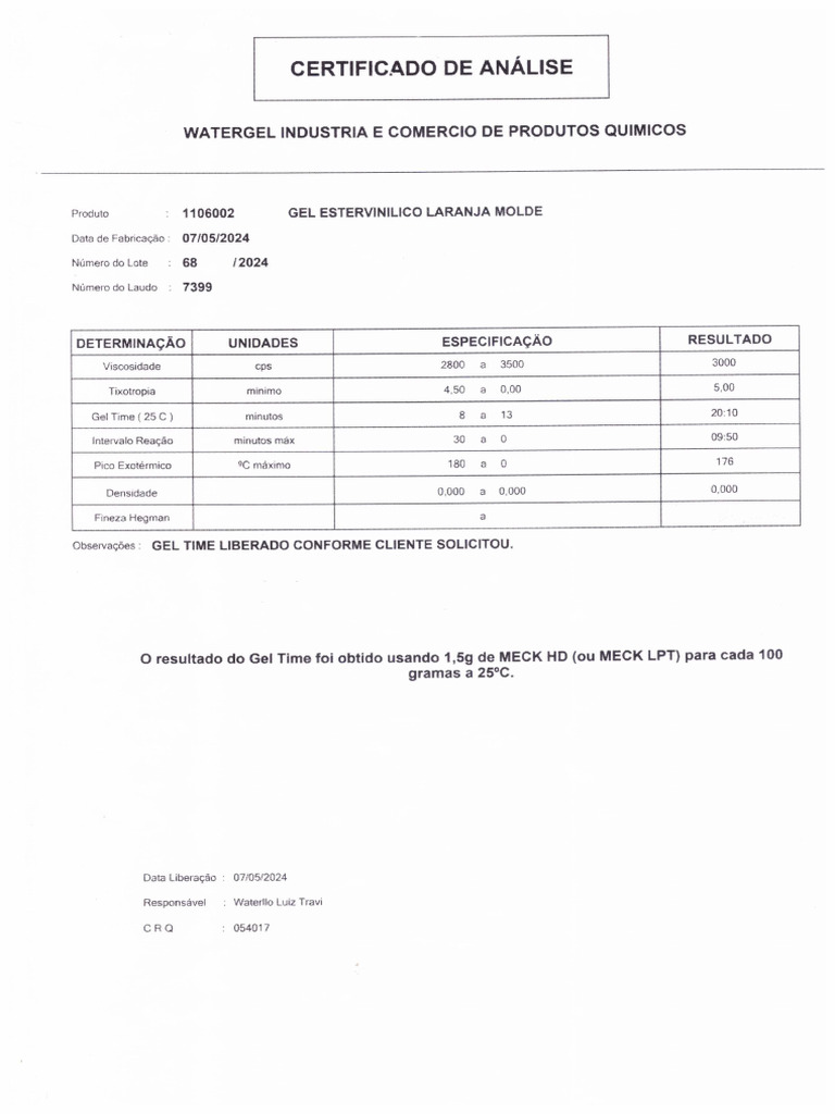 Watergel - GRL Ester. Laranja Molde - Pe | PDF
