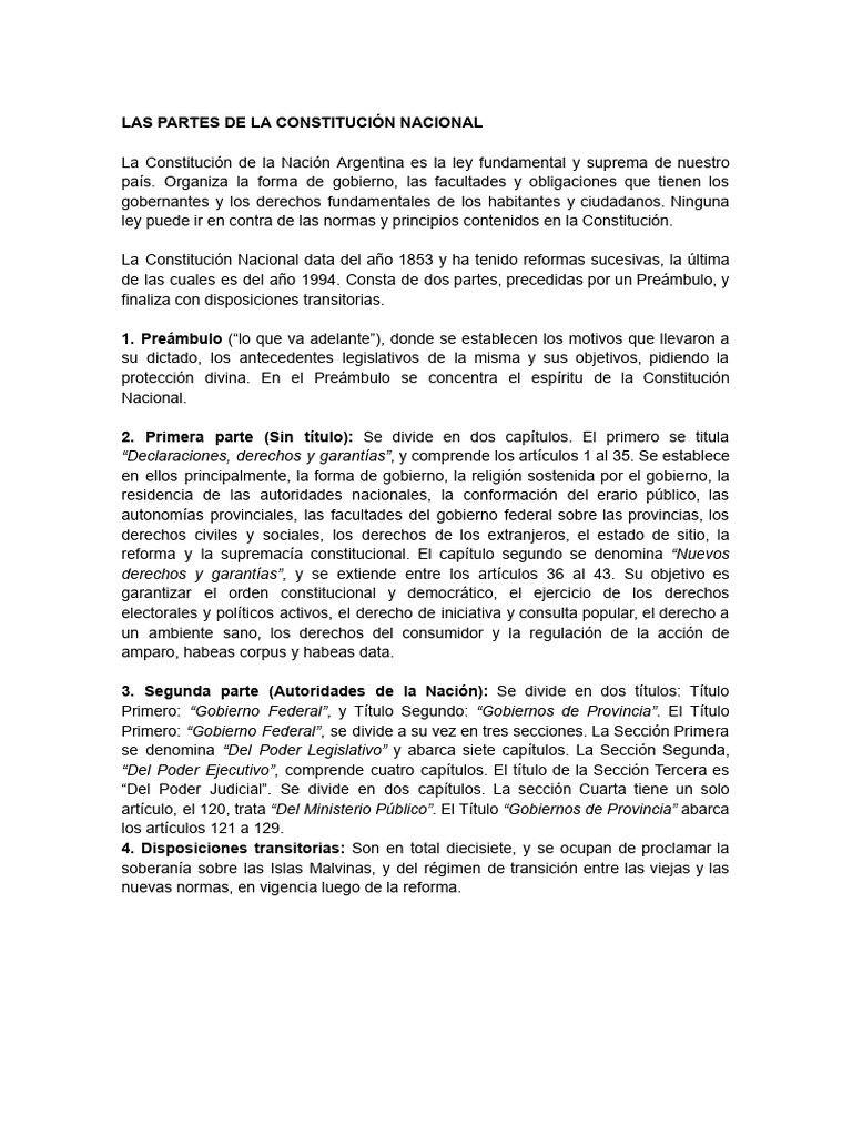 La Constitución Nacional Y La Reforma De 1994 Pdf Gobierno Justicia