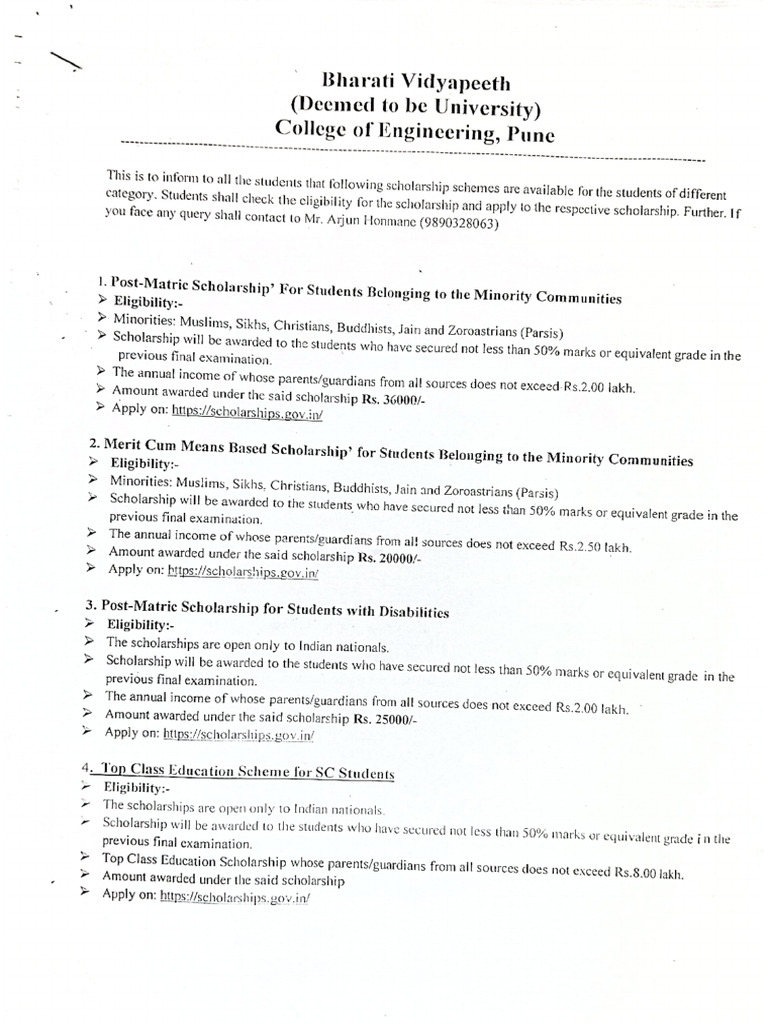 Scholarship Schemes For Students | PDF
