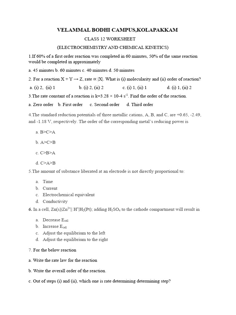 CH 2,3 Worksheet | PDF | Electrochemistry | Chemical Reactions