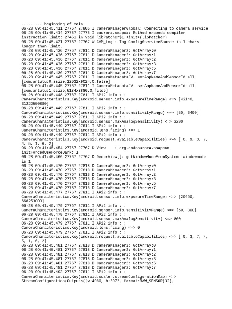 Camera Service Log Analysis | PDF | Computer Architecture | Operating ...
