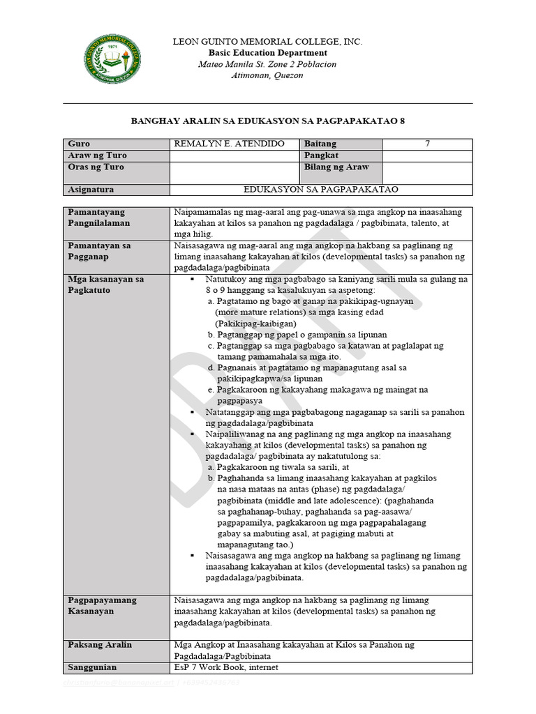Esp7 LP Q1 Aralin1 | PDF