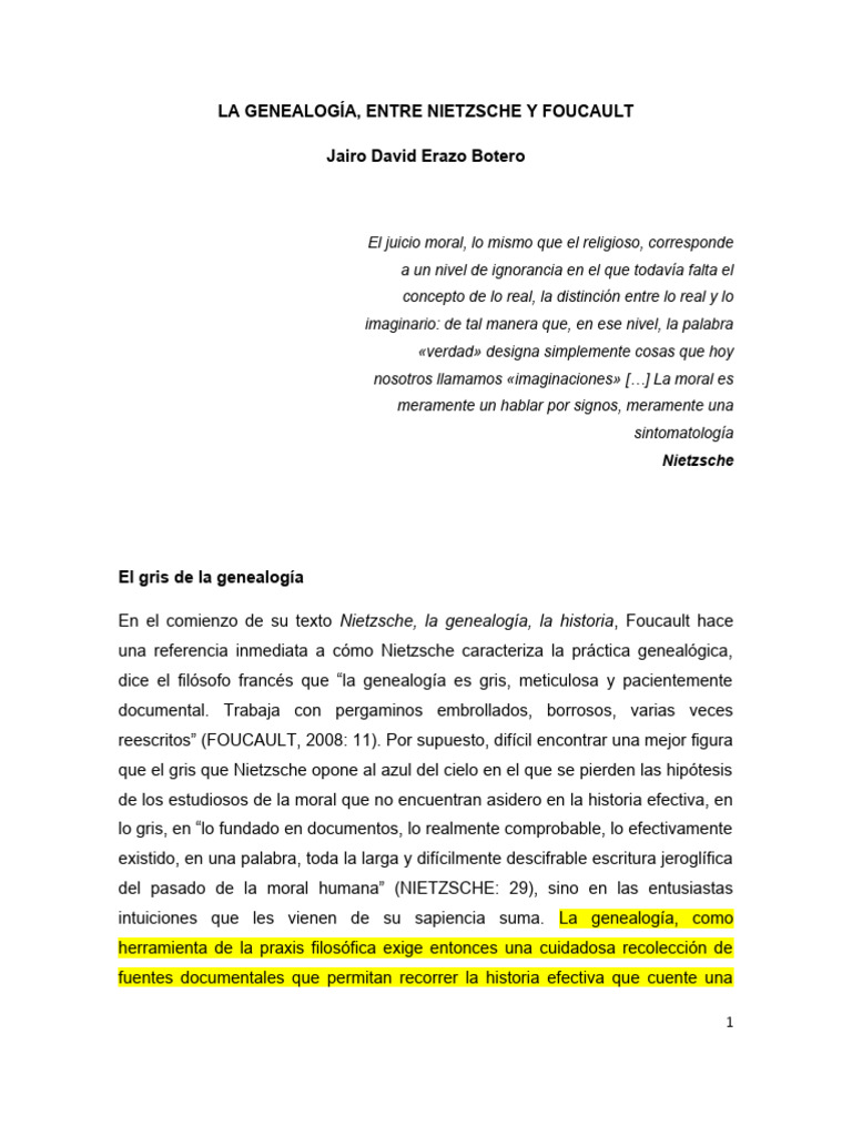 Genealogía: Nietzsche y Foucault | PDF | Verdad | Michel Foucault