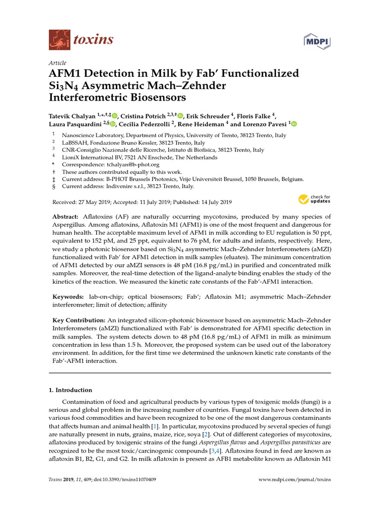 1 - AFM1 Detection in Milk by Fab' Functionalized | PDF | Biosensor ...