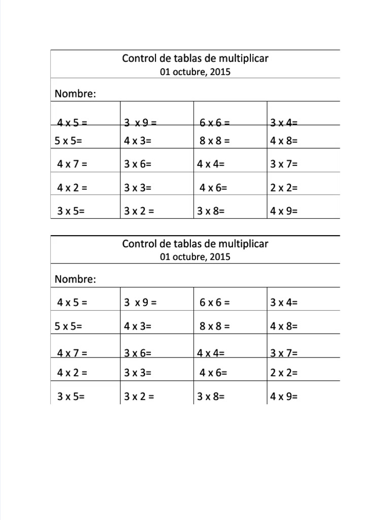 PDF Control Tablas de Multiplicar - Compress | PDF | Métodos y materiales de enseñanza