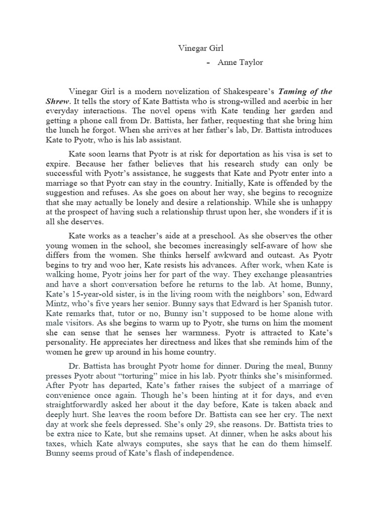 Vinegar Girl Summary | PDF