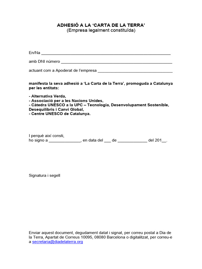 Full Adhesio Carta de La Terra 2020 | PDF