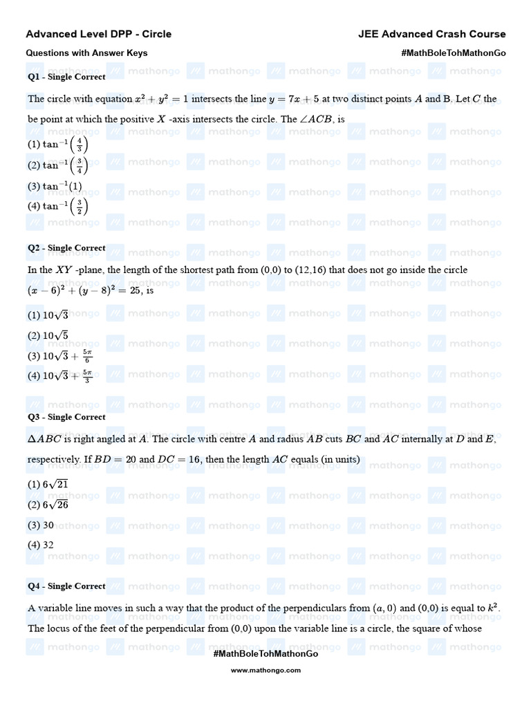 Circle Adv DPP Genetry | PDF | Circle | Elementary Geometry