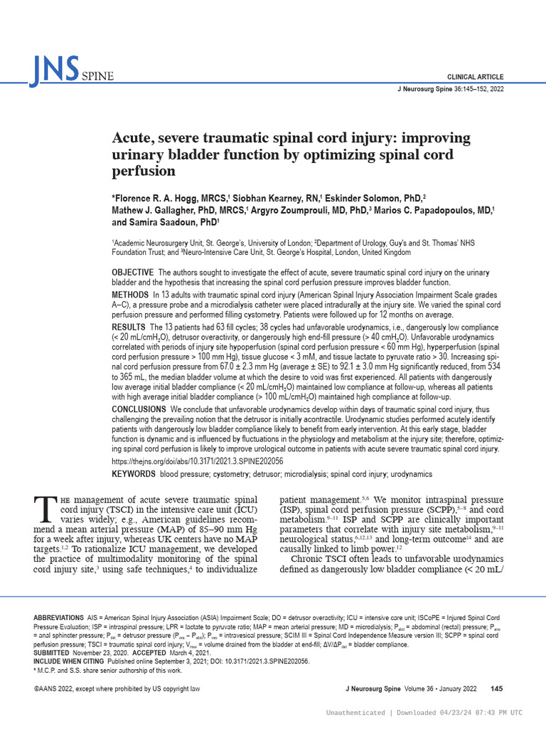 29 J Neurosurg Spine Article p145 | PDF | Neurosurgery | Spinal Cord Injury
