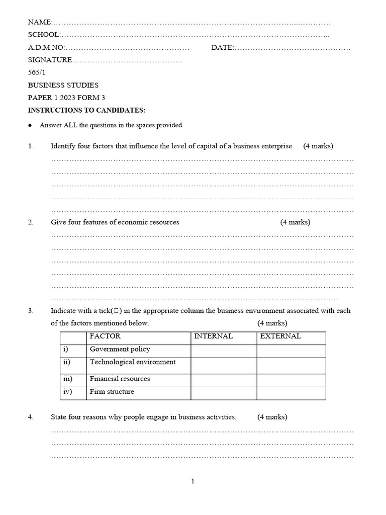 Form 3 Business Studies Exam | PDF | Demand | Advertising