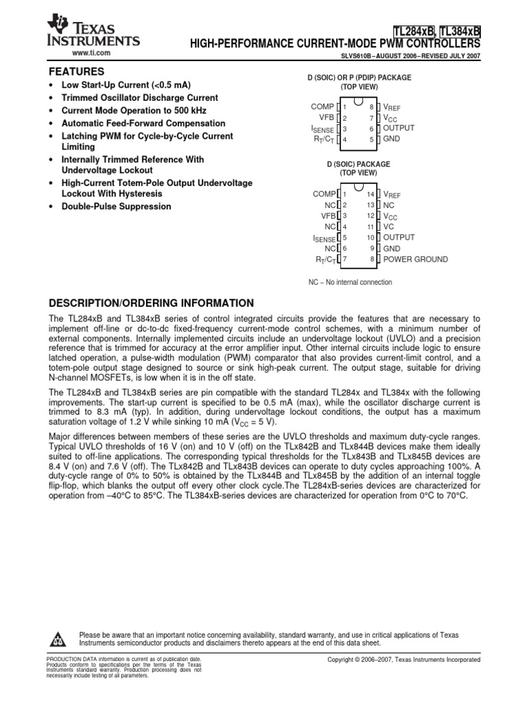 TL284xB, TL384xB High-Performance Current-Mode PWM Controllers | PDF | Integrated Circuit ...
