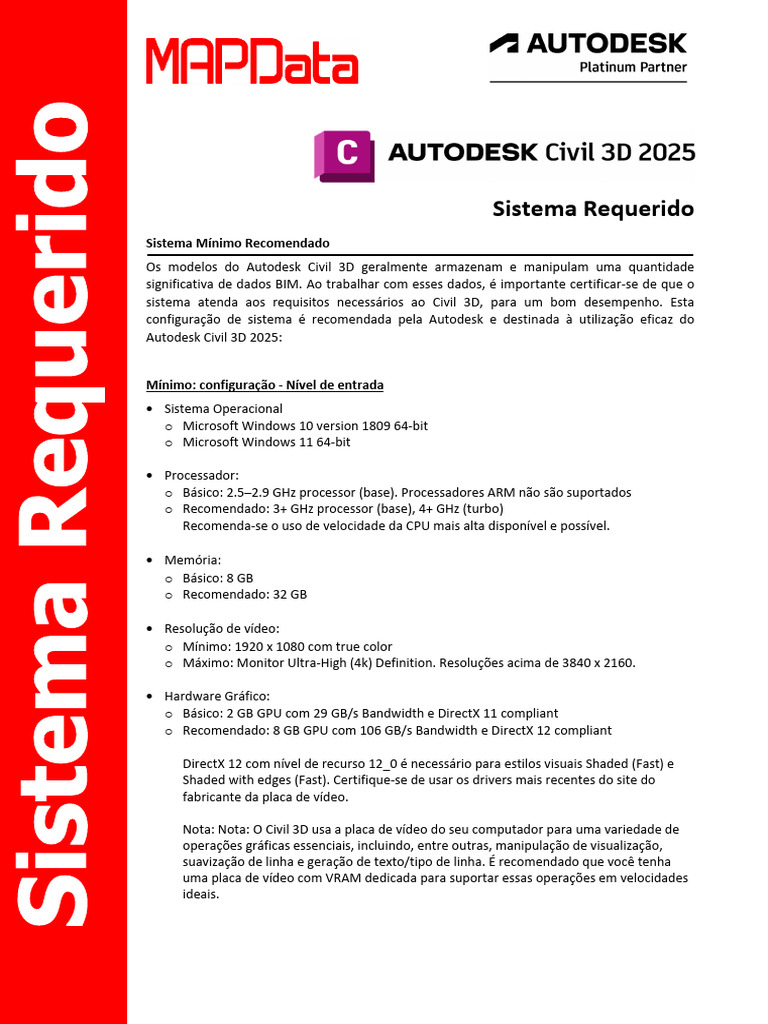 Requisitos do Autodesk Civil 3D 2025 | PDF | Unidade de processamento ...