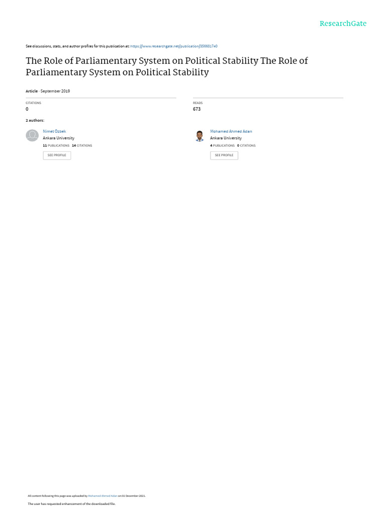 The Role of Parliamentary System On Political Stability | PDF | Cabinet ...