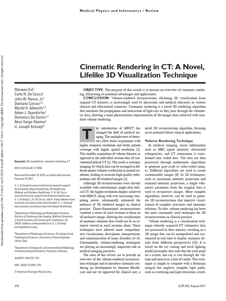 Eid Et Al 2017 Cinematic Rendering in CT A Novel Lifelike 3d Visualization Technique | PDF ...