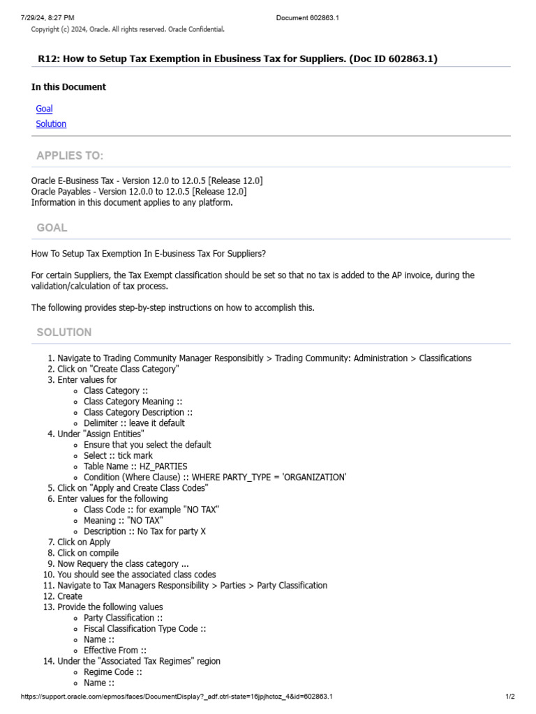 How To Setup Tax Exemption in Ebusiness Tax For Suppliers | PDF | Taxes | Electronic Business