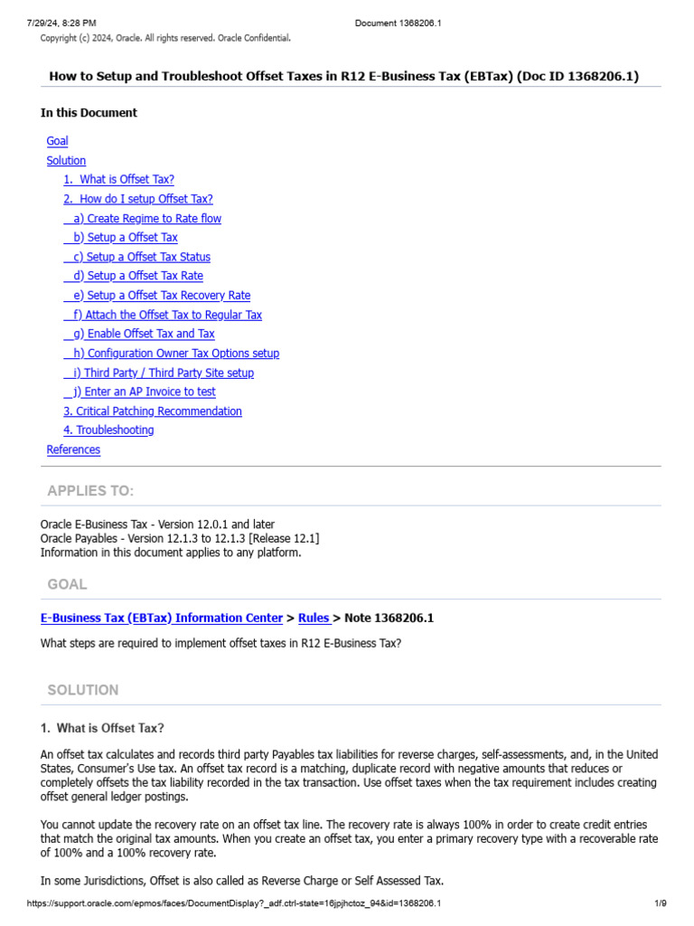 How To Setup and Troubleshoot Offset Taxes in R12 E-Business Tax | PDF ...