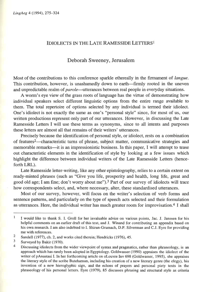 Sweeney, Deborah Winand, Jean (1994) Idiolects in The Late Ramesside ...