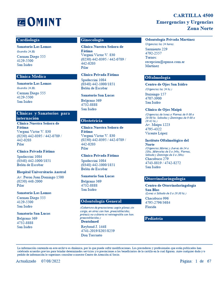 Omint Cartila ZN | PDF | Medicina CLINICA | Especialidades Medicas