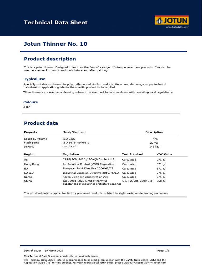 Tds - TDS 549 Jotun Thinner No. 10 Euk GB | PDF | Paint | Volatile ...