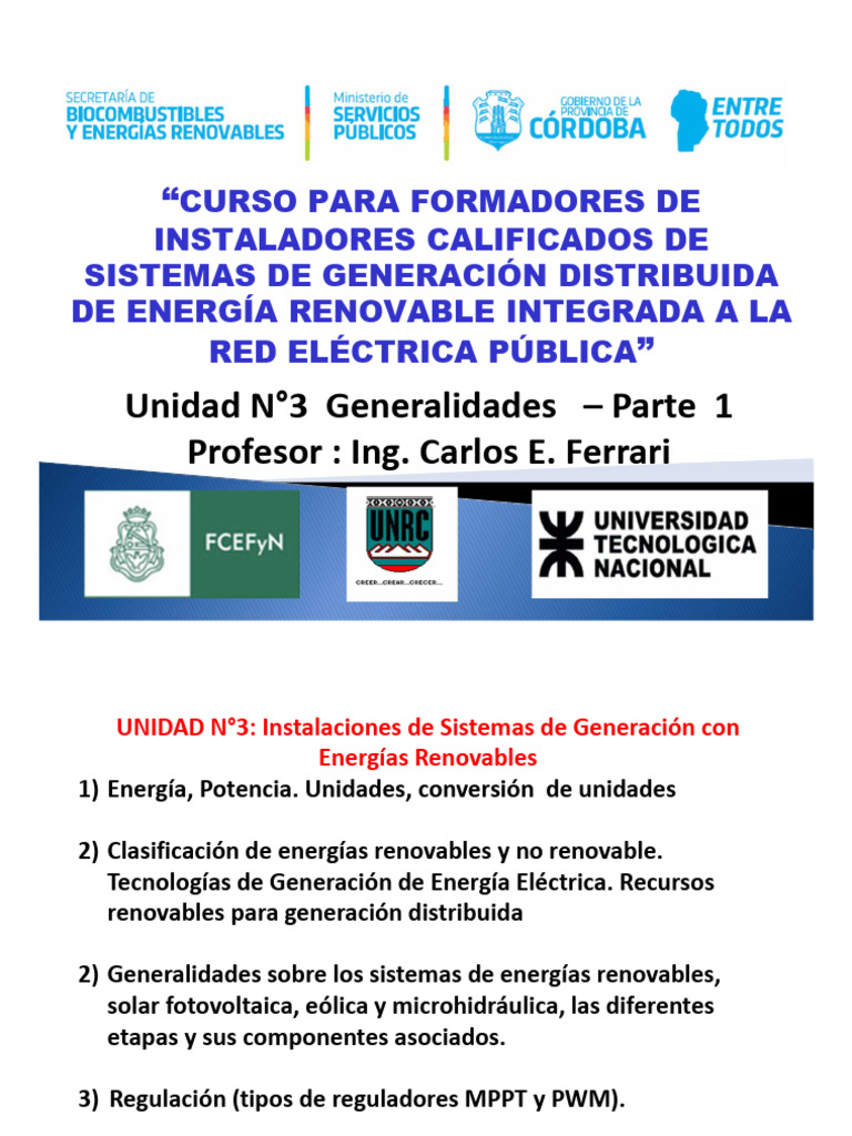Unidad N°3 Generalidades - Parte 1 de 2 | PDF | Caballo de fuerza | Energía renovable