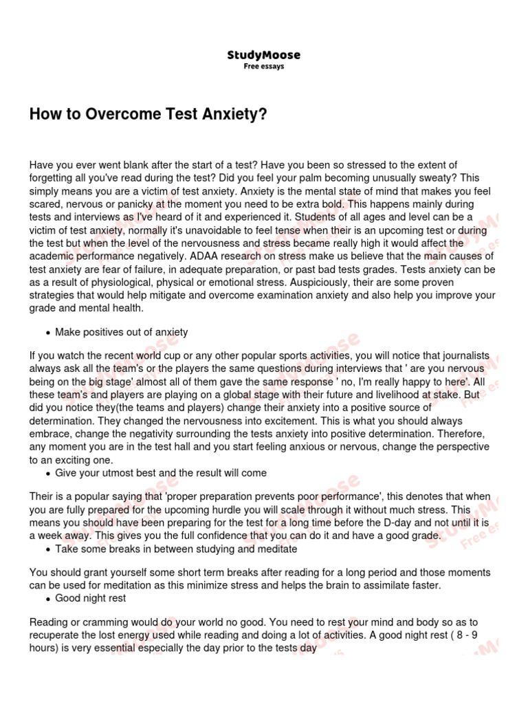 How To Overcome Test Anxiety Pdf Anxiety Foods