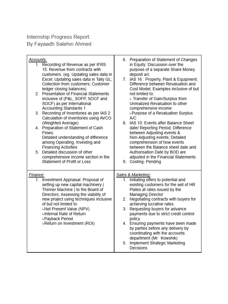 Internship Progress Report | PDF | International Financial Reporting ...