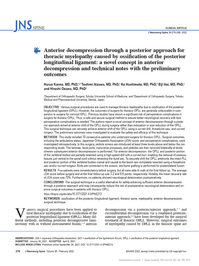 J Neurosurg Spine Article p276 | PDF | Vertebral Column | Vertebra